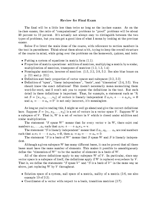 Math 3333 handout - study guide - Study guide Linear algebra (Math M ...