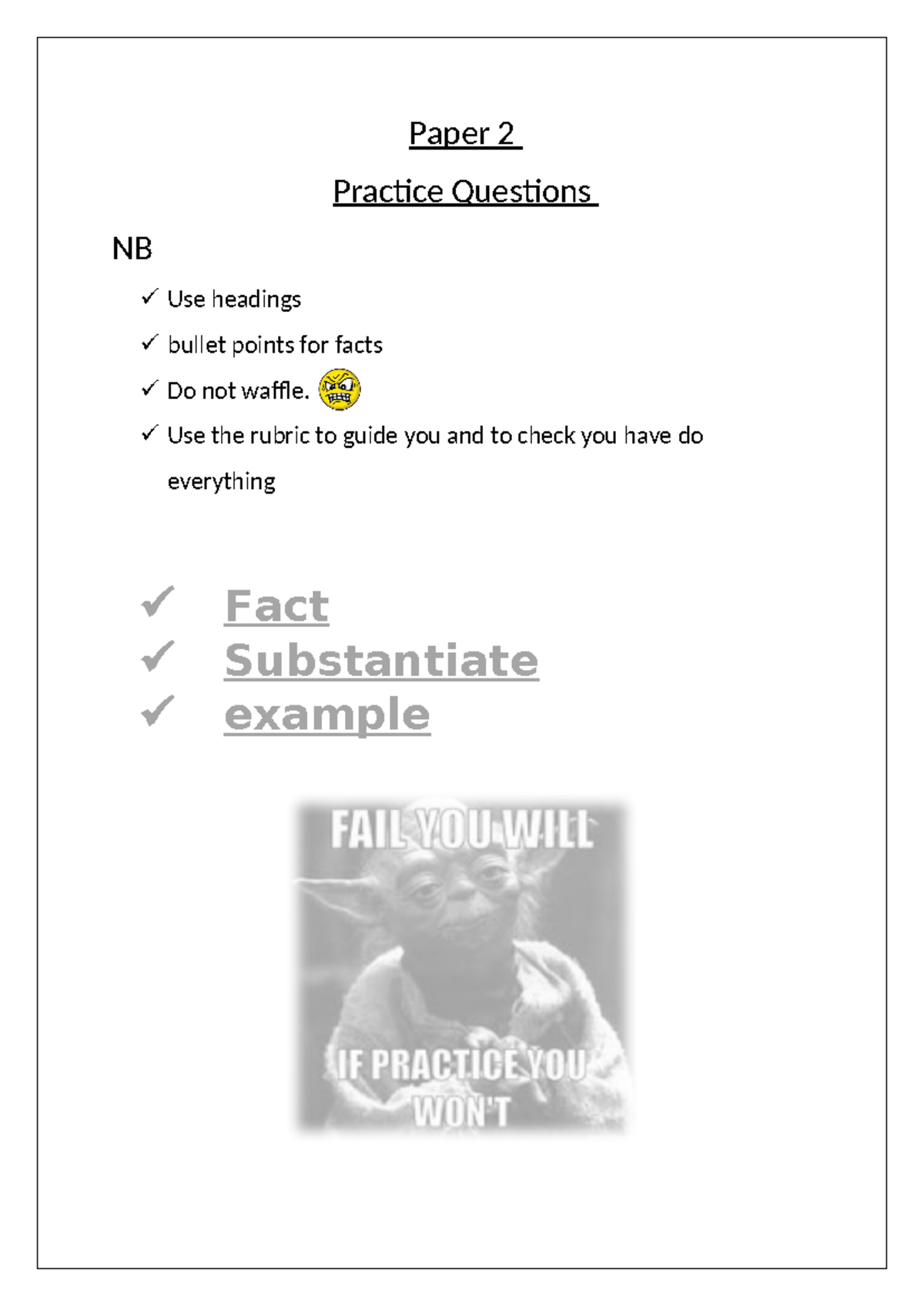 Paper 2 paractice EXAM PREP - Paper 2 Practice Questions NB Use ...