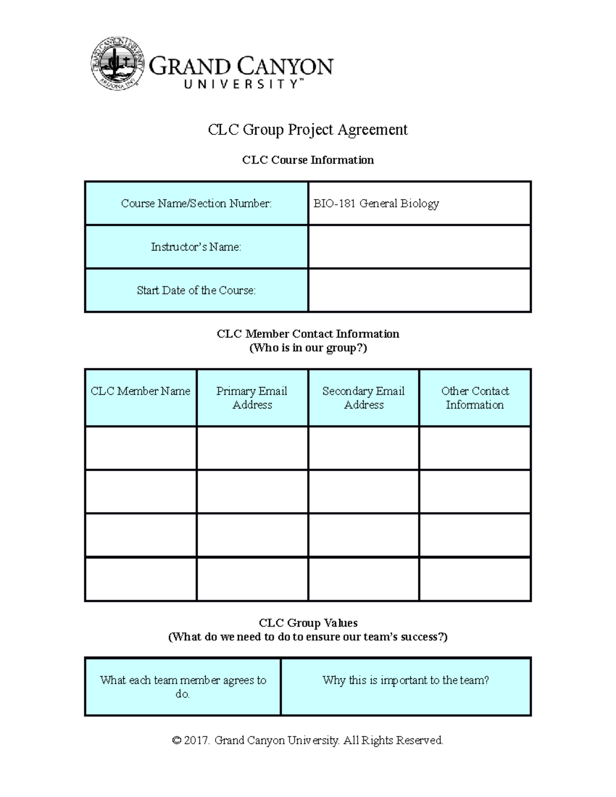BIO 181 RS CLCGroup Projects Agreement - CLC Group Project Agreement ...