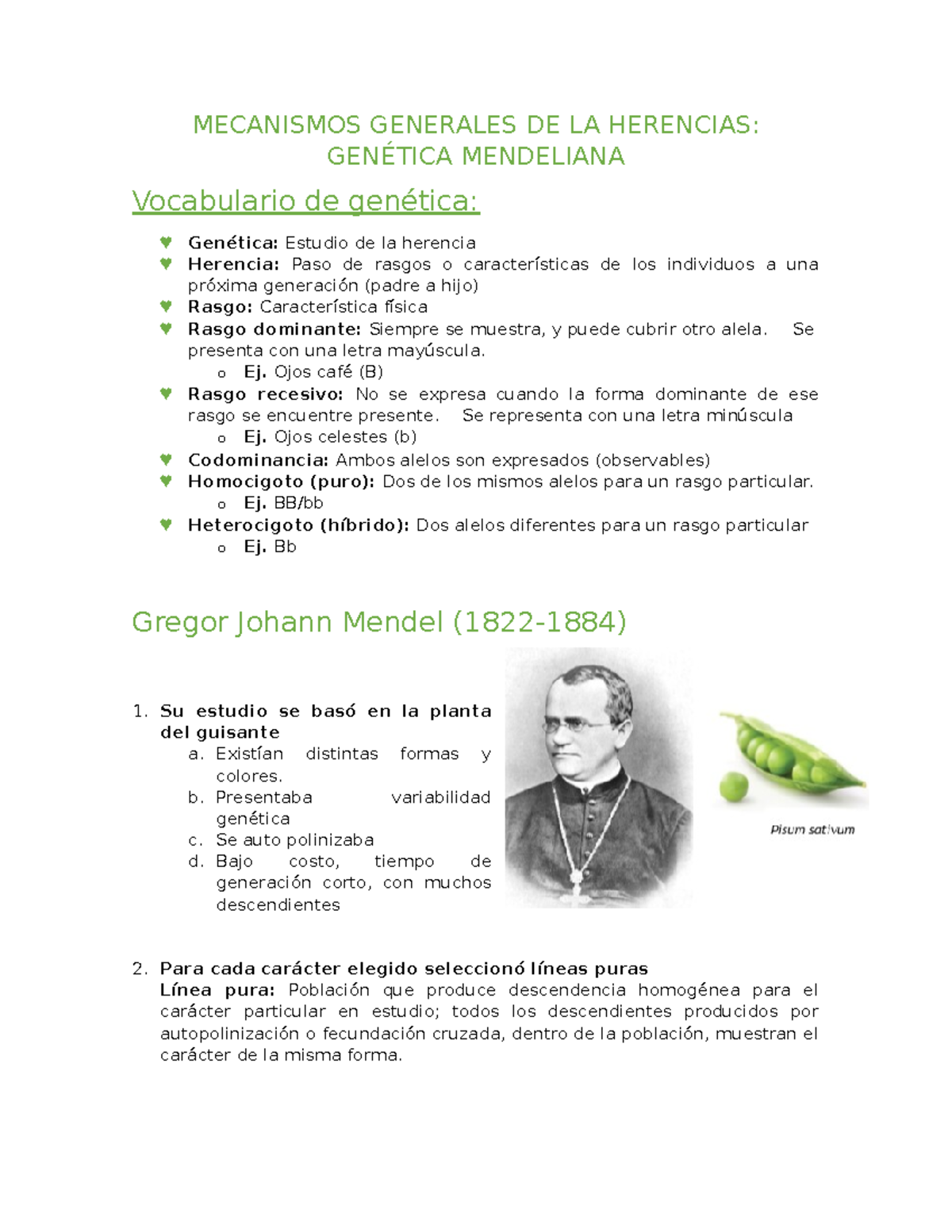 Genética mendeliana - MECANISMOS GENERALES DE LA HERENCIAS: GENÉTICA ...