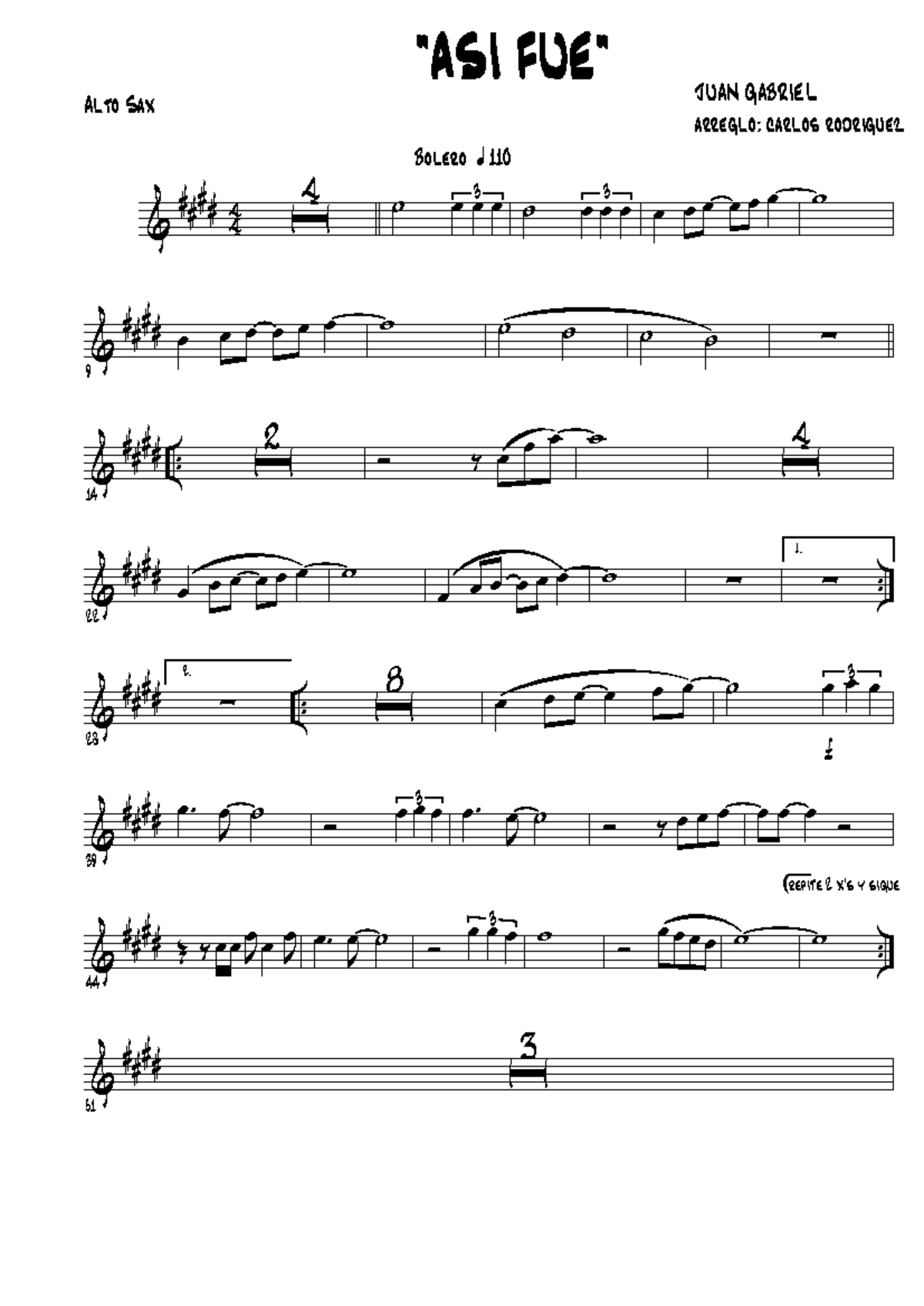 ASI FUE - JUAN Gabriel - sinfonico - Alto Sax 2 - & #### 4 4 ı 4 ̇ œ œ ...