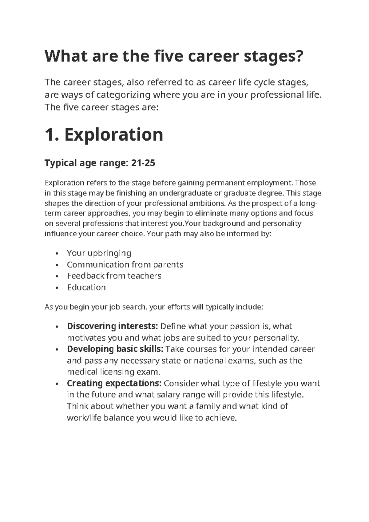 Carrer Life Cycle - What are the five career stages? The career stages ...