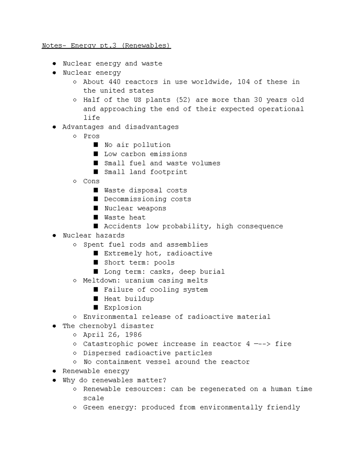 Global Environmental Issues Notes 25 - Notes- Energy pt (Renewables ...