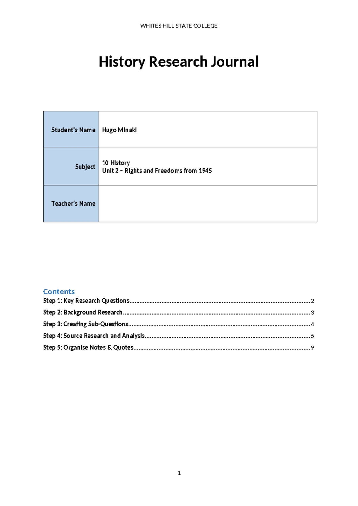 10-History-Log - just a draft - History Research Journal Student’s Name ...