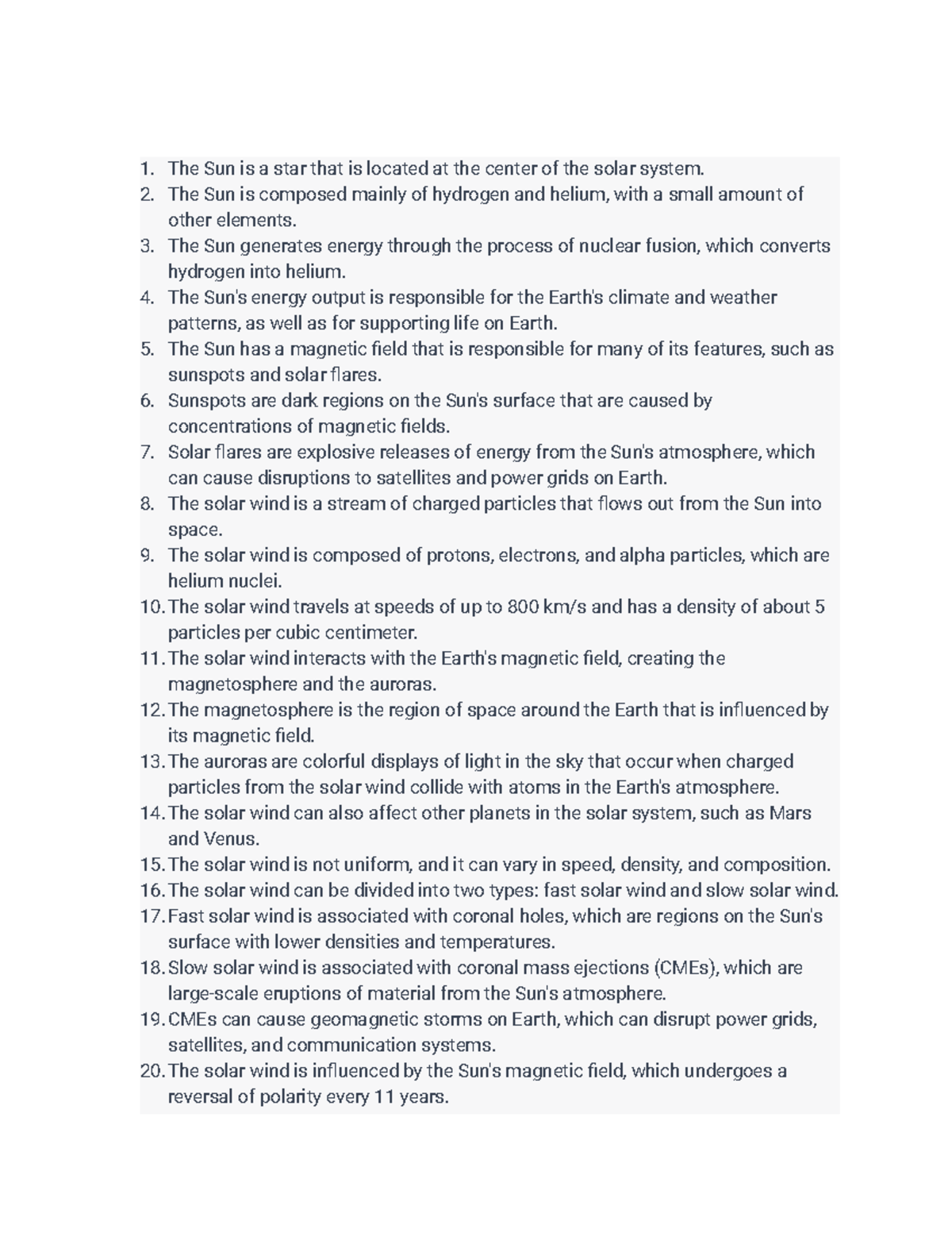 Overview of the Sun and the solar wind Notes - The Sun is a star that ...