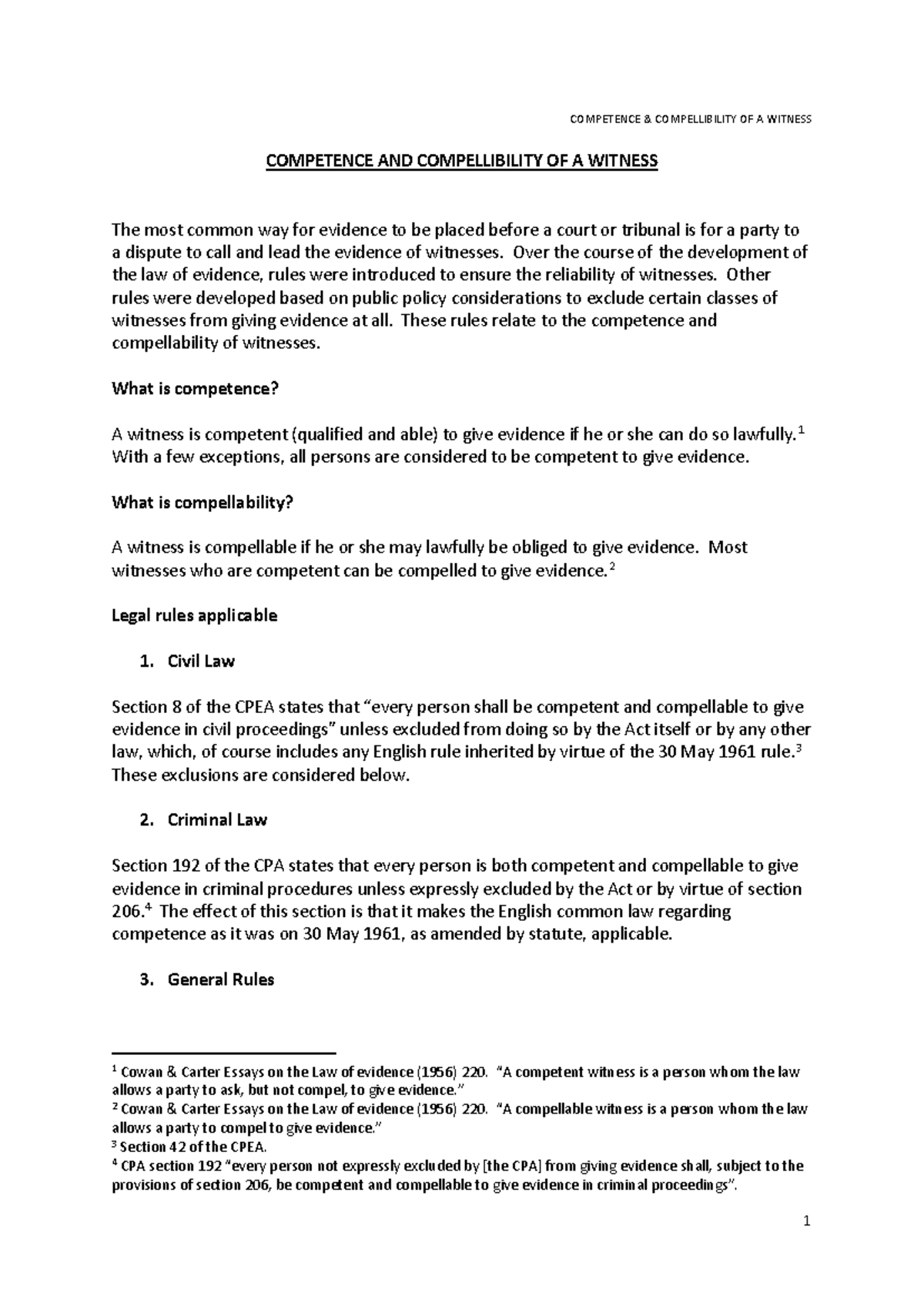 Evidence 2012 Competence and Compellability - COMPETENCE ...