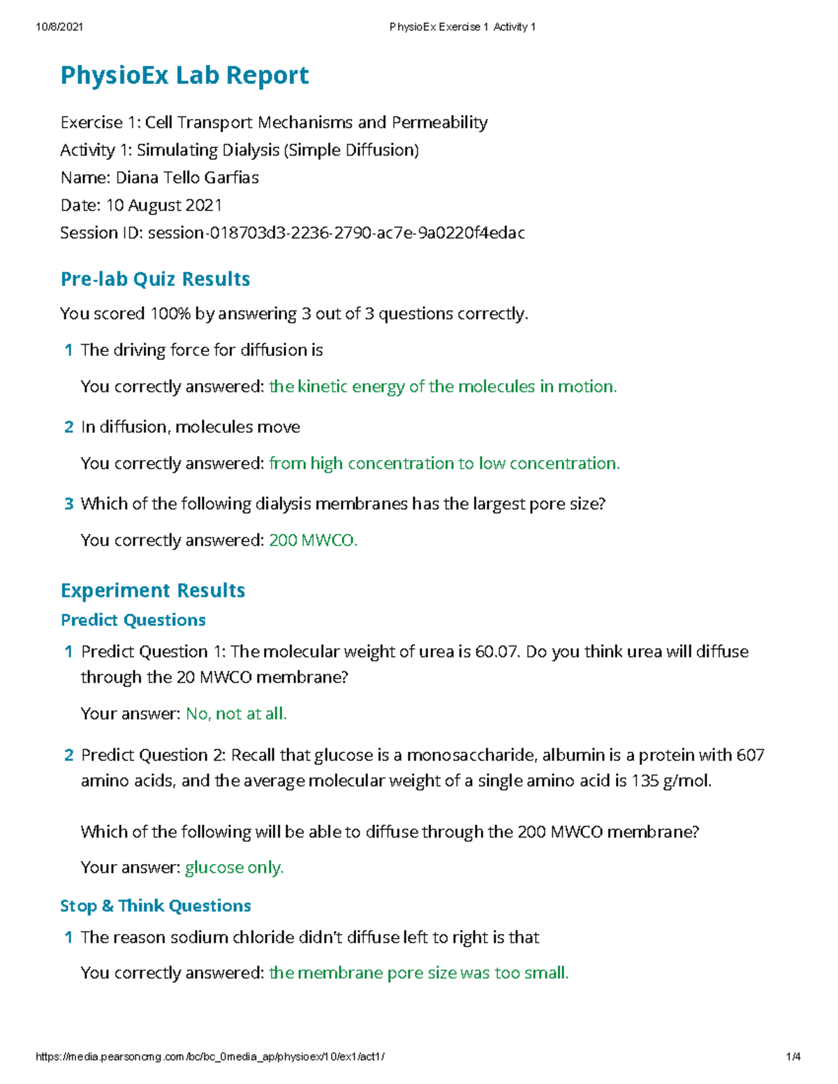 Physio Ex Exercise 1 Activity 1 - PhysioEx Lab Report Exercise 1: Cell ...