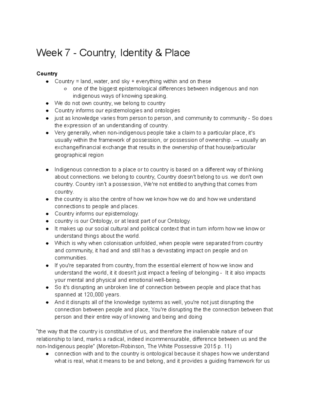 ABST week 7 -3 - lecture notes - Week 7 - Country, Identity & Place ...