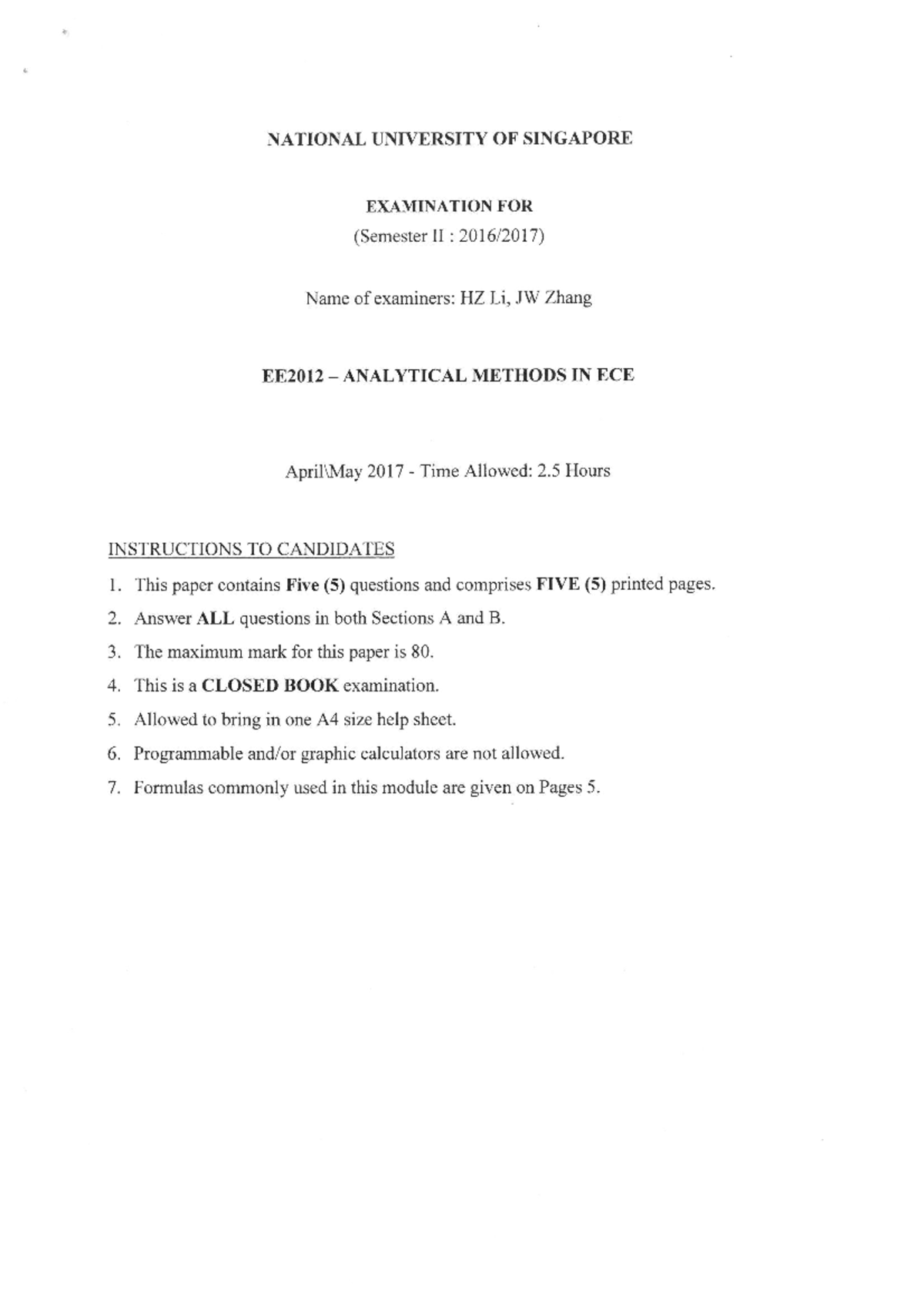 1617SEM2-EE2012 - EE2012 Analytical Methods in Electrical and Computer Engineering - Studocu