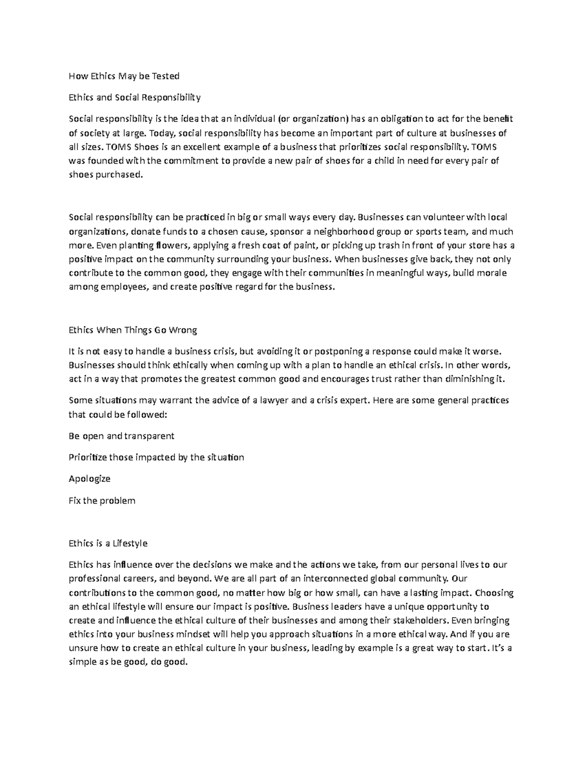 How Ethics May be Tested - How Ethics May be Tested Ethics and Social ...