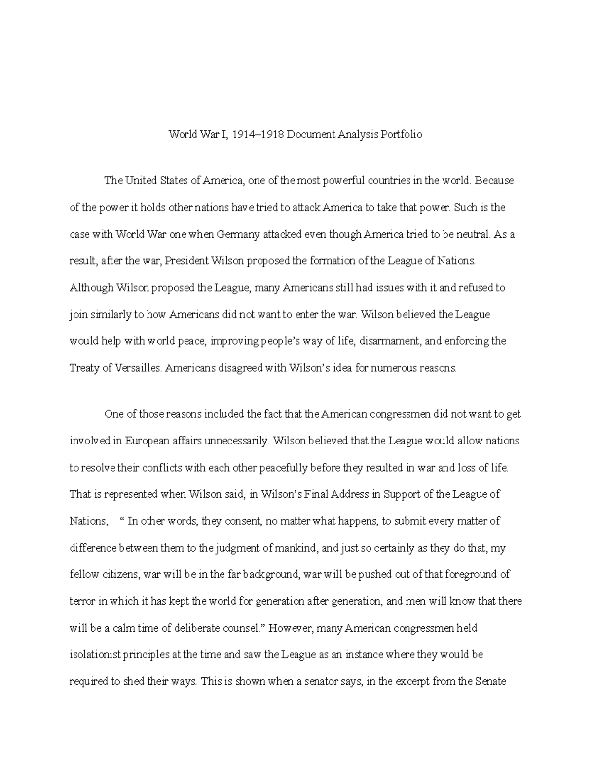 World War I, 1914–1918 Document Analysis Portfolio - Because of the ...