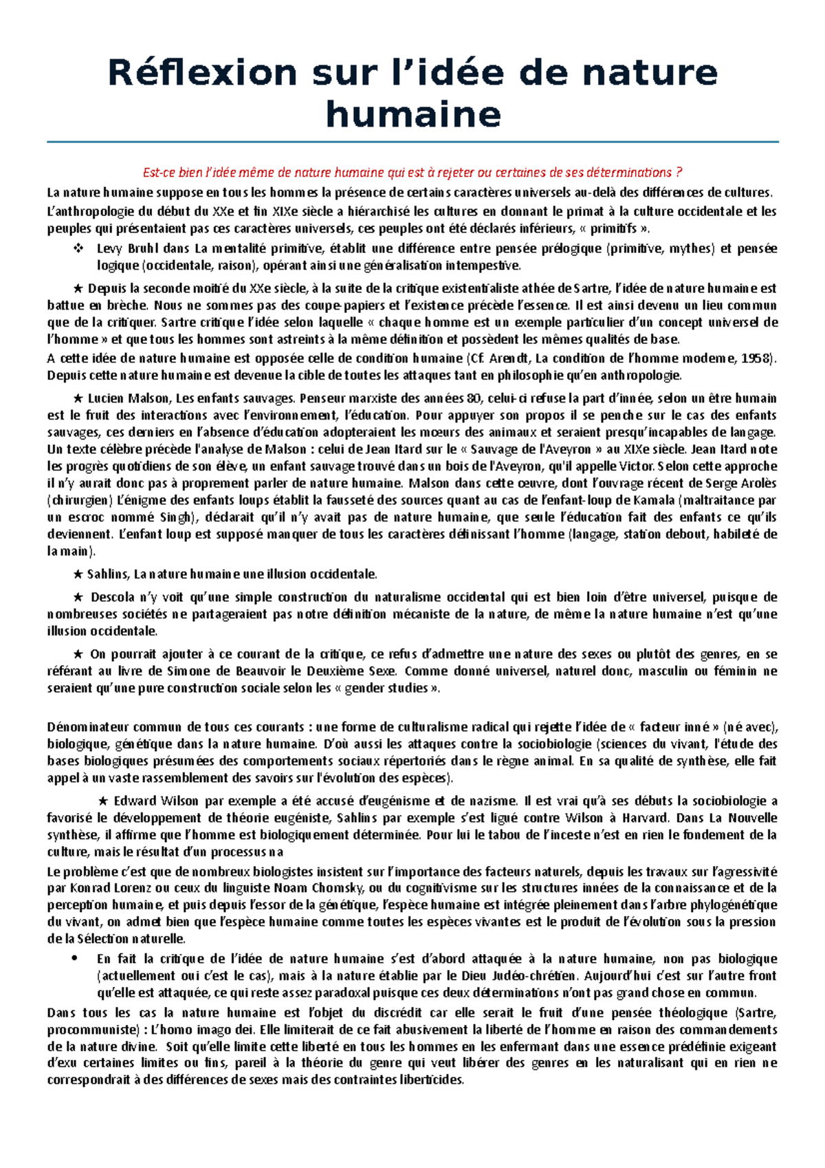 Réflexion sur l’idée de nature humaine - Réflexion sur l’idée de nature ...