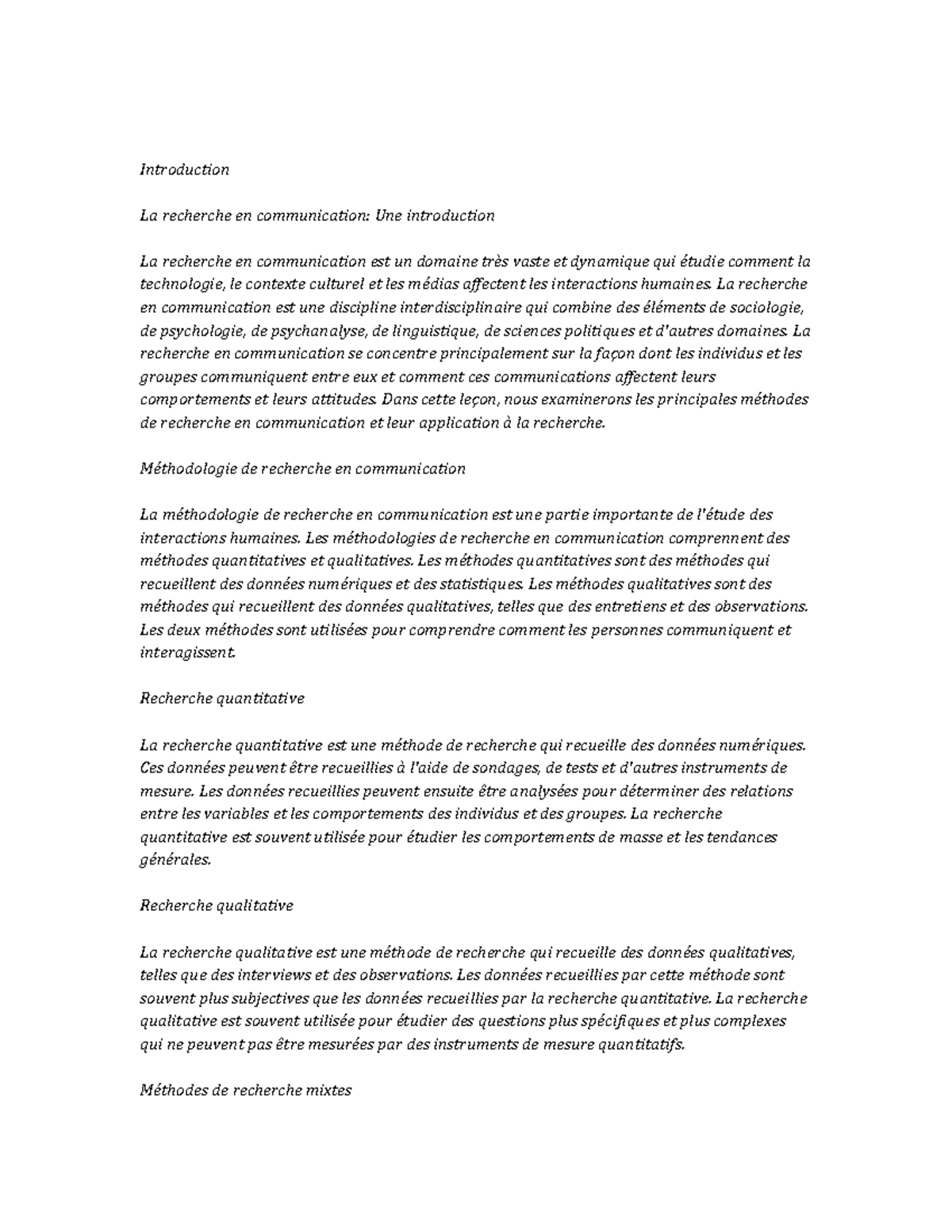 Communication Research Methods note study - Introduction La recherche ...