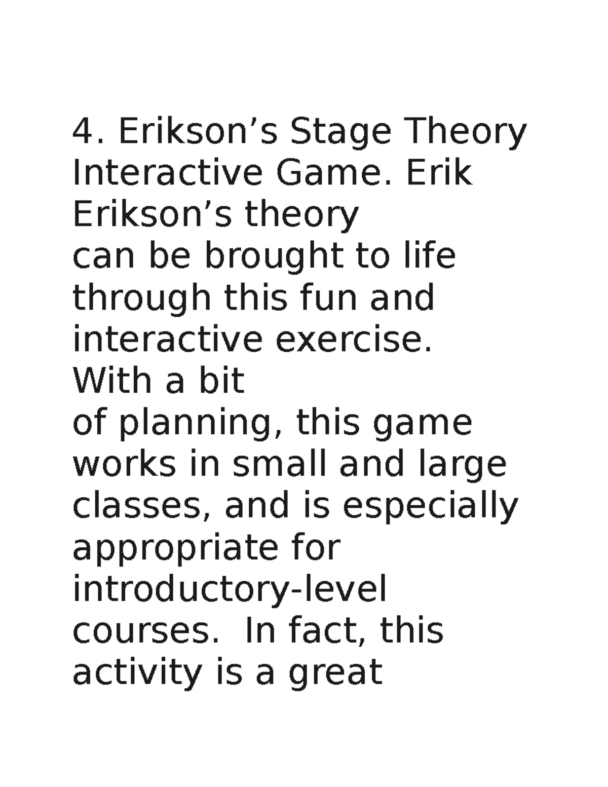 TEST 4 - Description. - Erikson’s Stage Theory Interactive Game. Erik ...