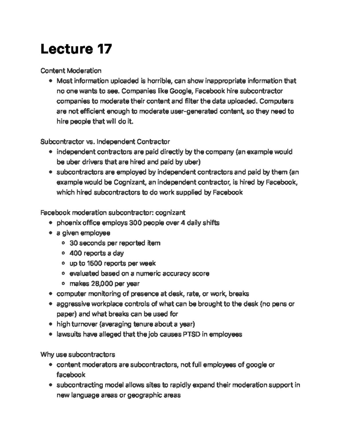 Lecture 17 - Professor Sauter - Le c t u re 1 7 Content Moderation ...