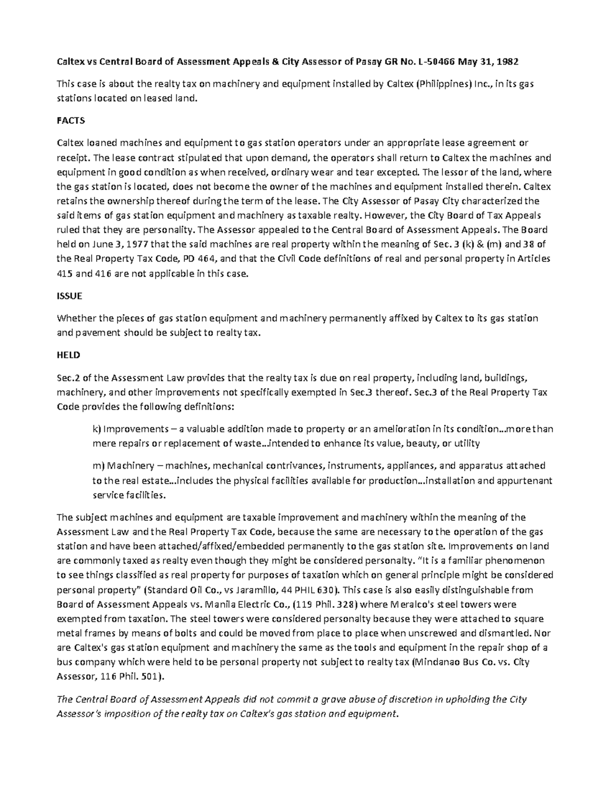 47. Meralco Securities v. Board of Assessment Appeals, 114 SCRA 273 - Caltex vs Central Board of ...