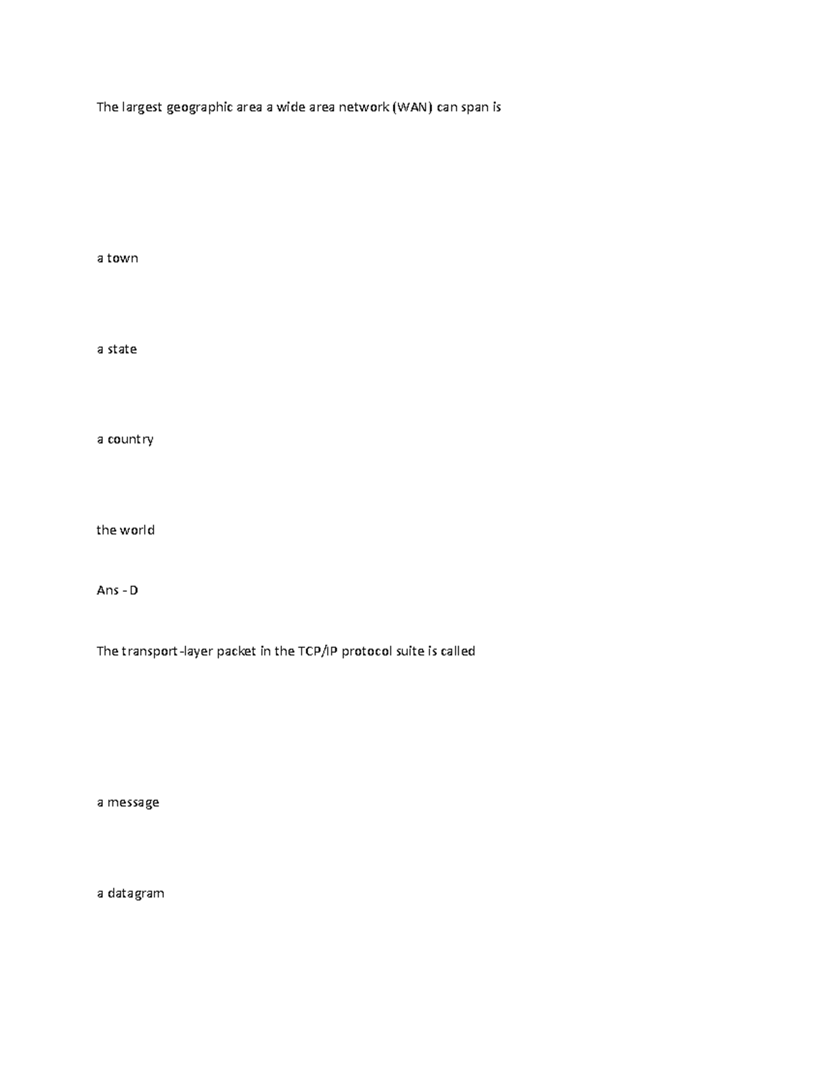 CSE306 ETE - ............ - The largest geographic area a wide area ...