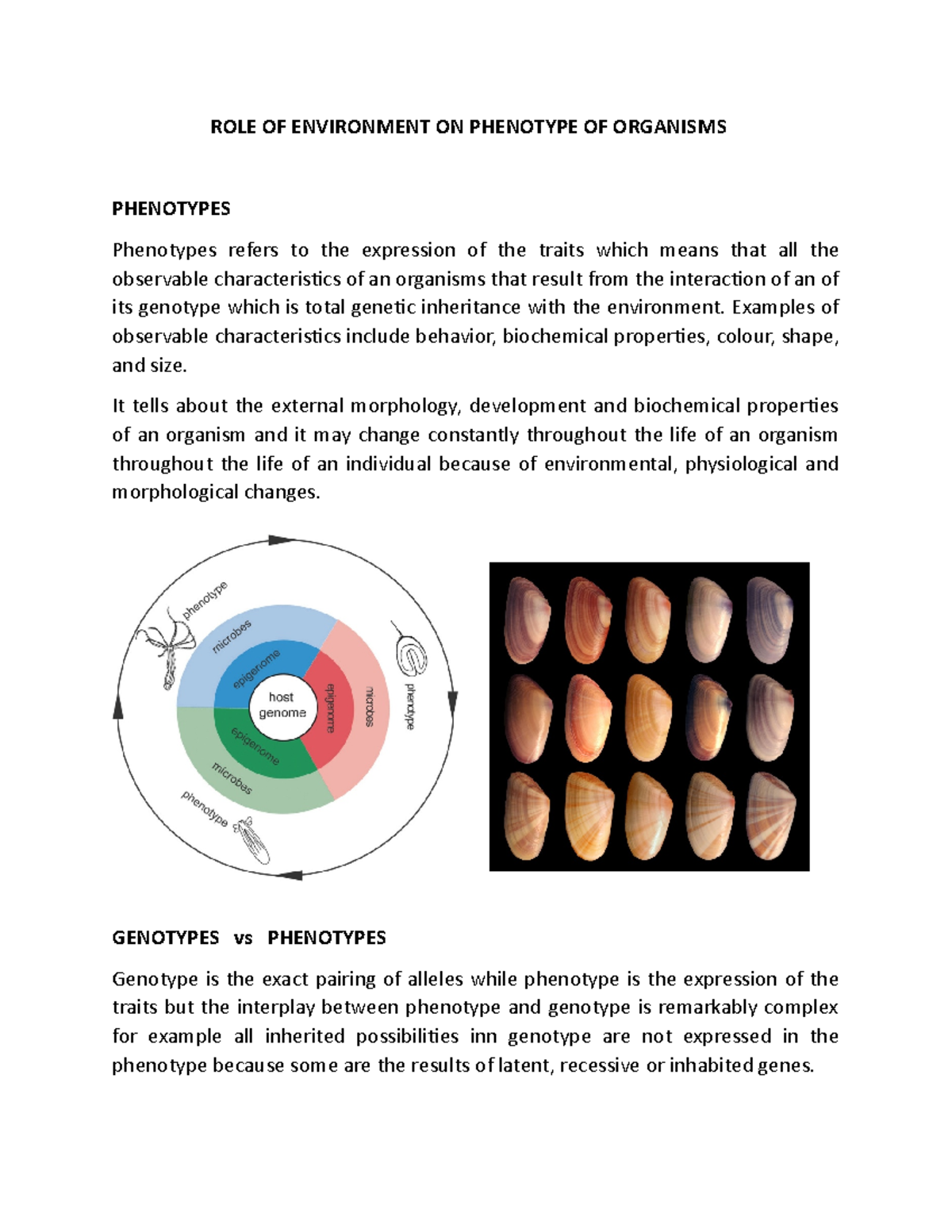 Phenotypes - these lecture notes are about the role of environment on ...