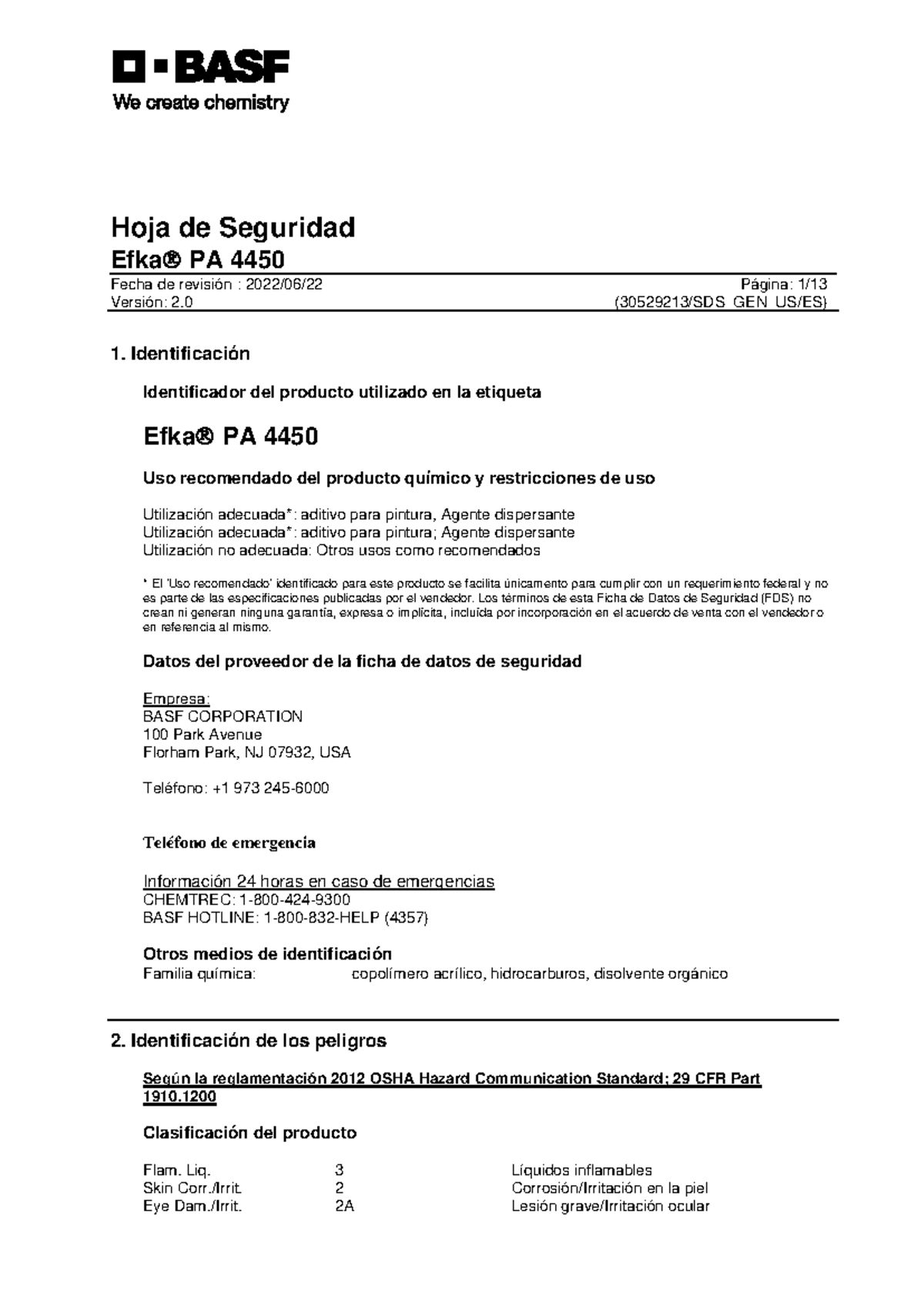 Efka® pa 4450 sds es us - sdsd - Efka PA 4450 Fecha de revisión : 2022 ...