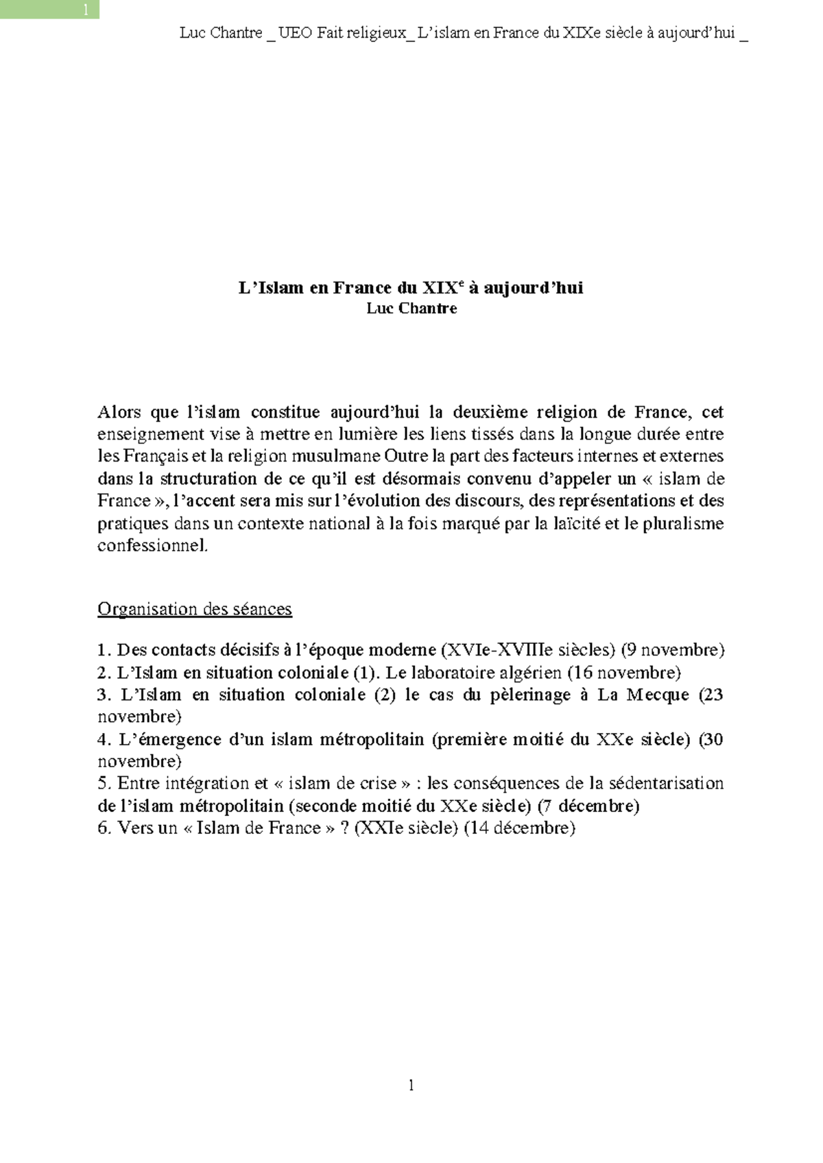 L'islam en France du XIXe siècle à nos jours - Luc Chantre - Luc ...