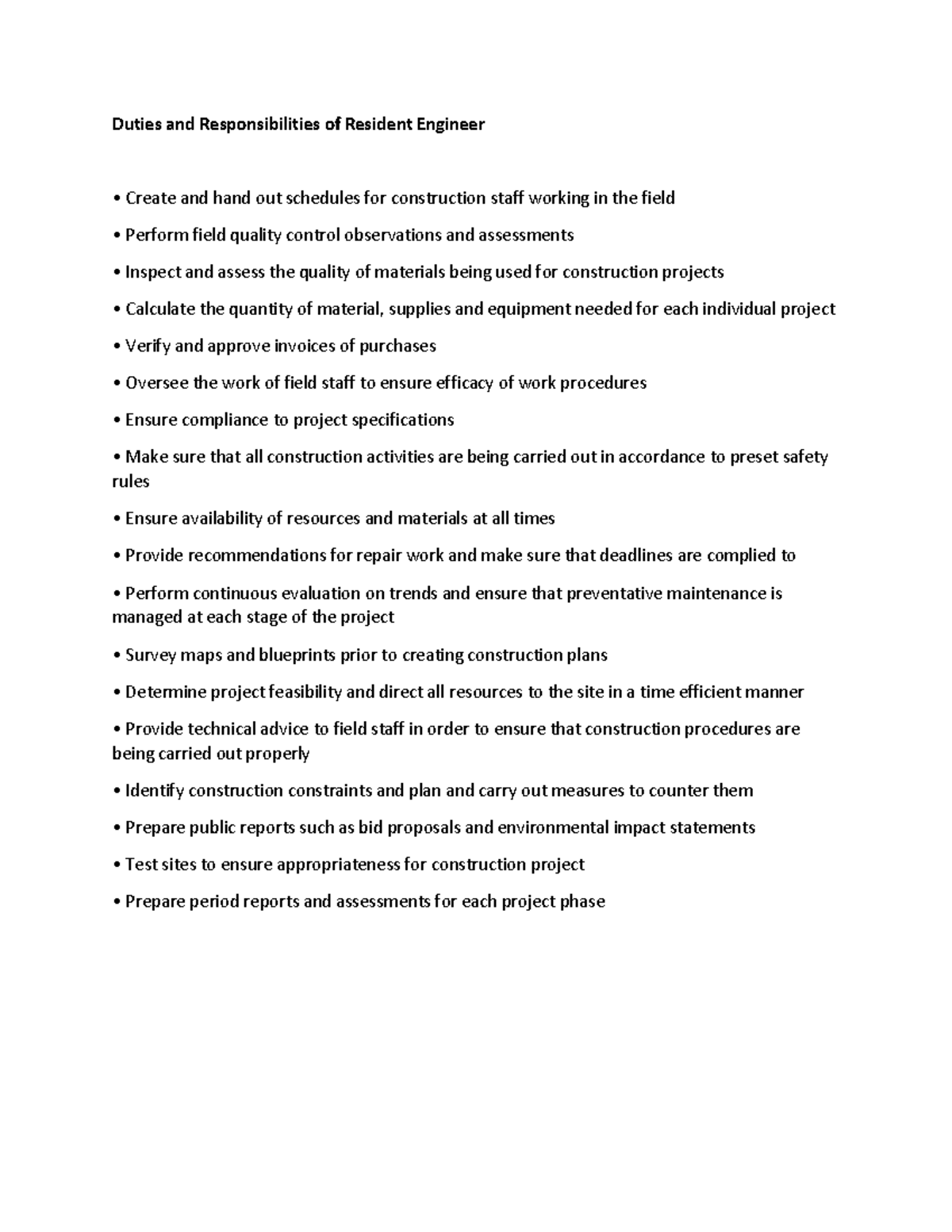 Duties and Responsibilities of Resident Engineer jwpn soalan 3 - Duties ...