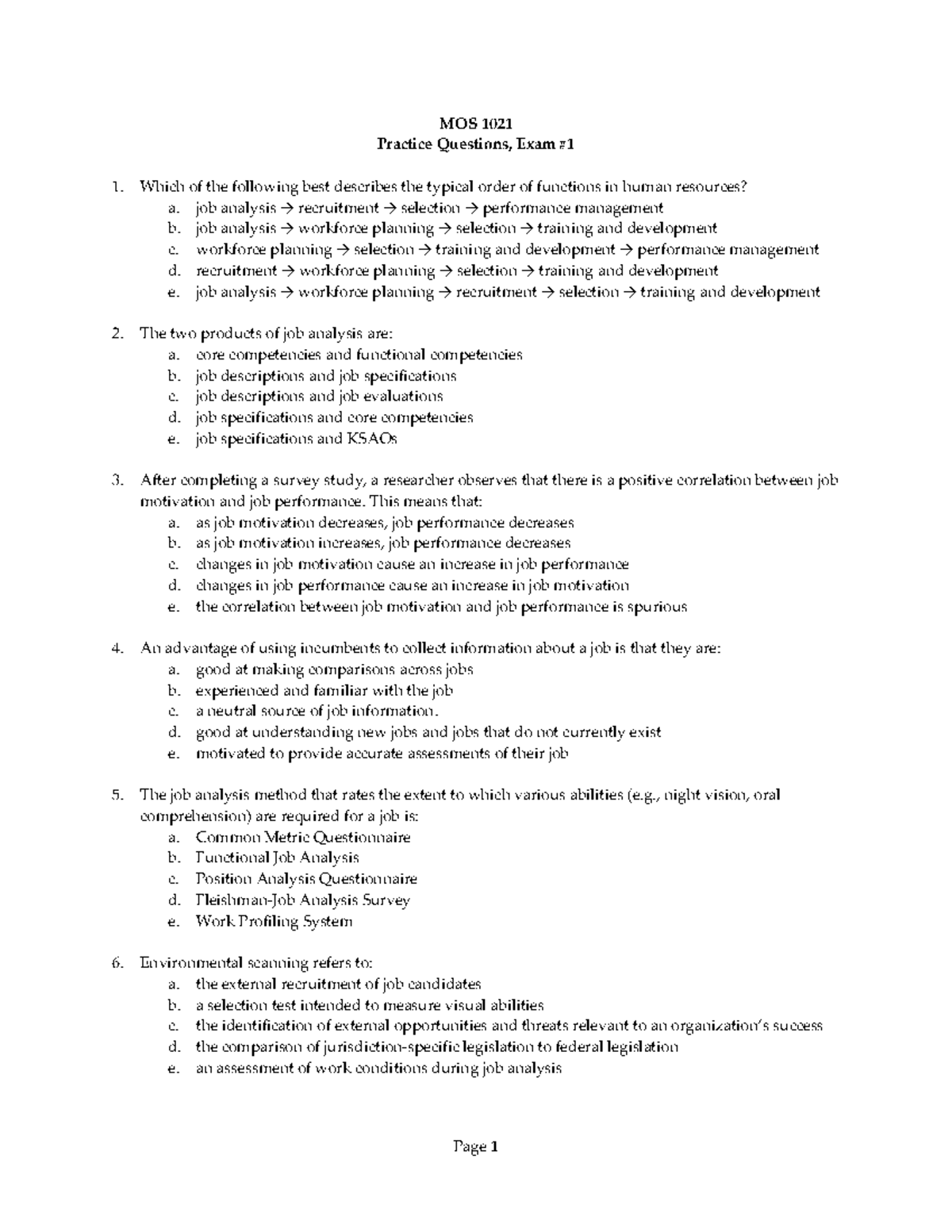 Sample/practice exam 2015, questions and answers - MOS 1021 Practice ...