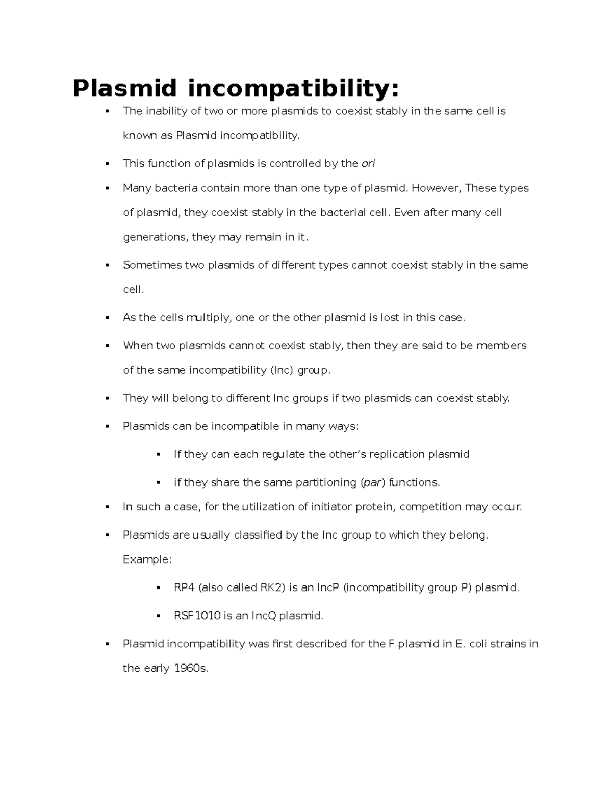 Biology Science 27 - Plasmid incompatibility: The inability of two or ...
