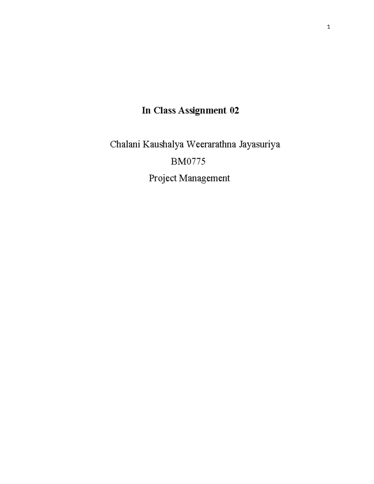 Talent Management - In Class Assignment 02 Chalani Kaushalya Weerarathna Jayasuriya BM Project ...