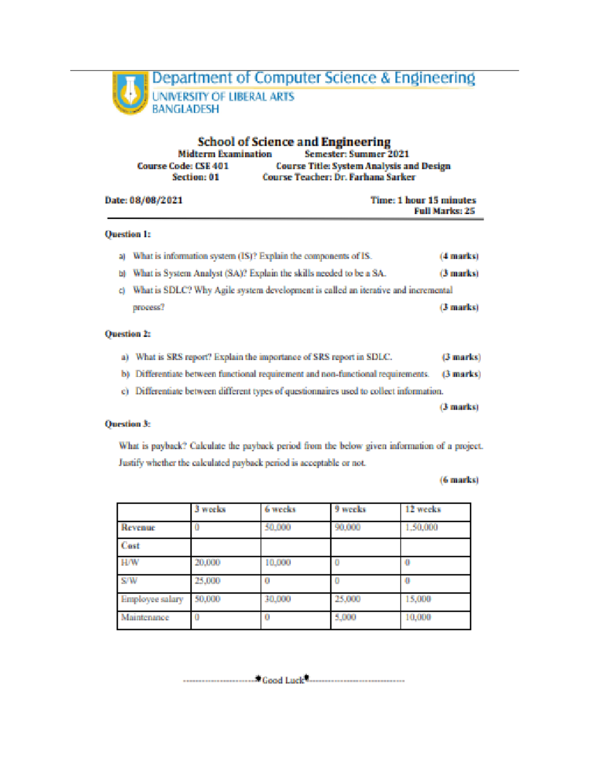 Mid Term Summer 21 Section 1 - System Analysis and Design - Studocu