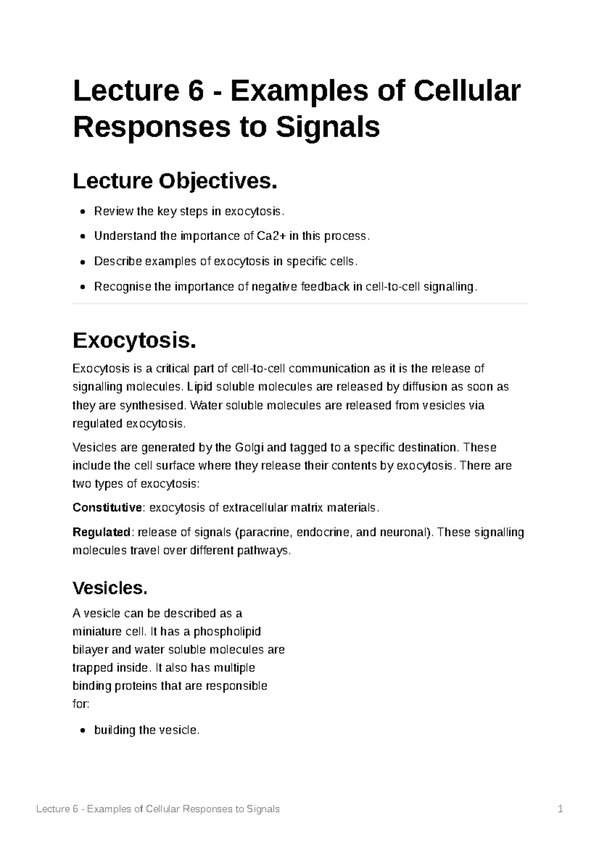 M1 L6 - Examples of Cellular Responses to Signals - Lecture 6 ...
