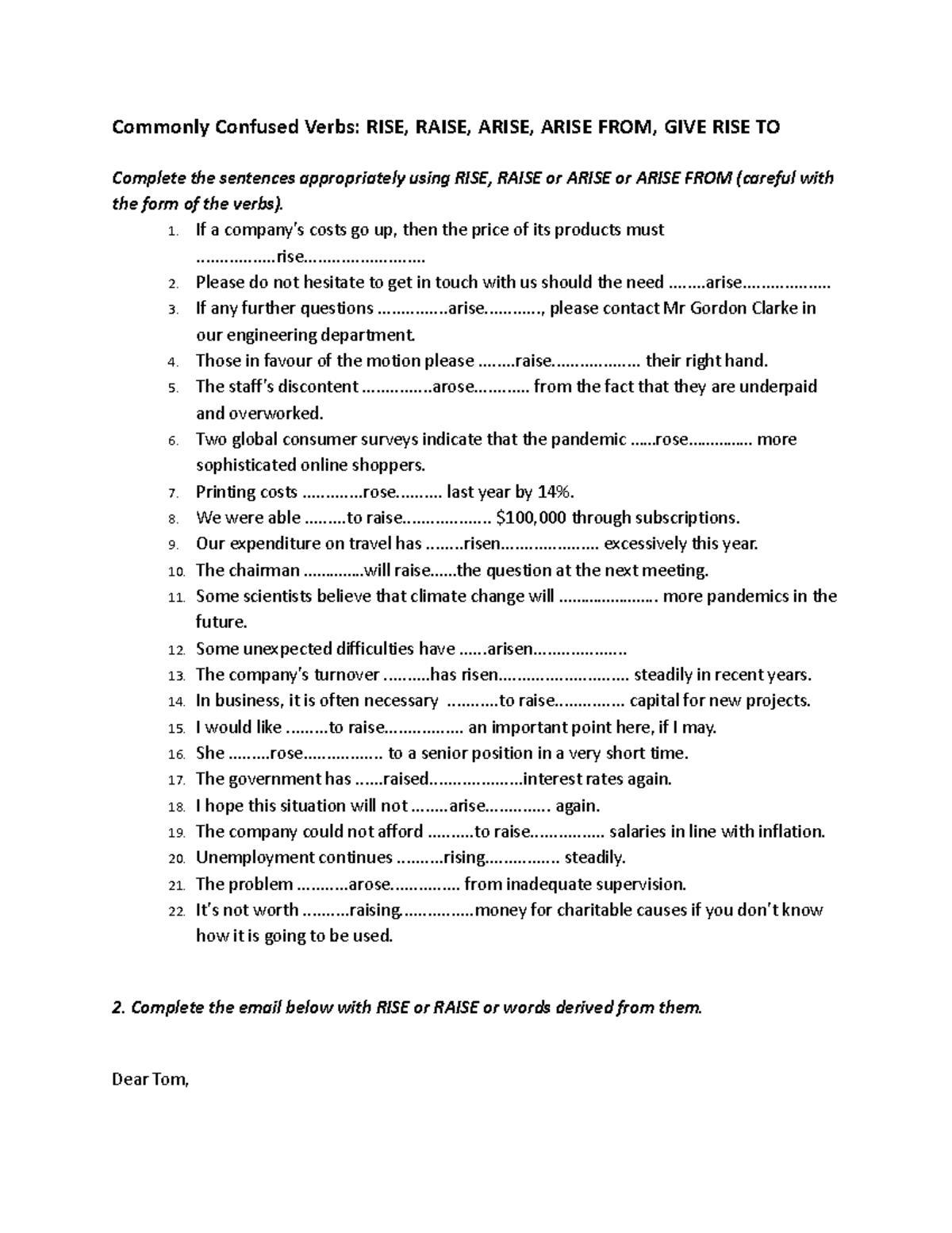 Commonly Confused Verbs RISE, Raise, Arise, Arise FROM, GIVE RISE TO ...