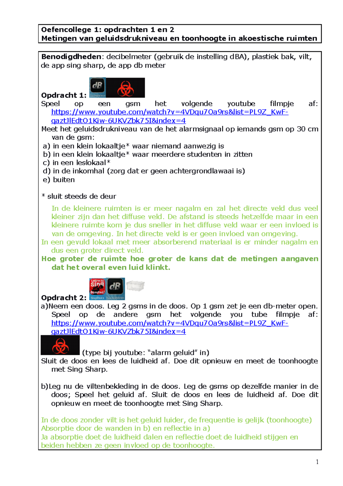 Oefencollege 1 akoestiek oplossingen - Metingen van geluidsdrukniveau ...