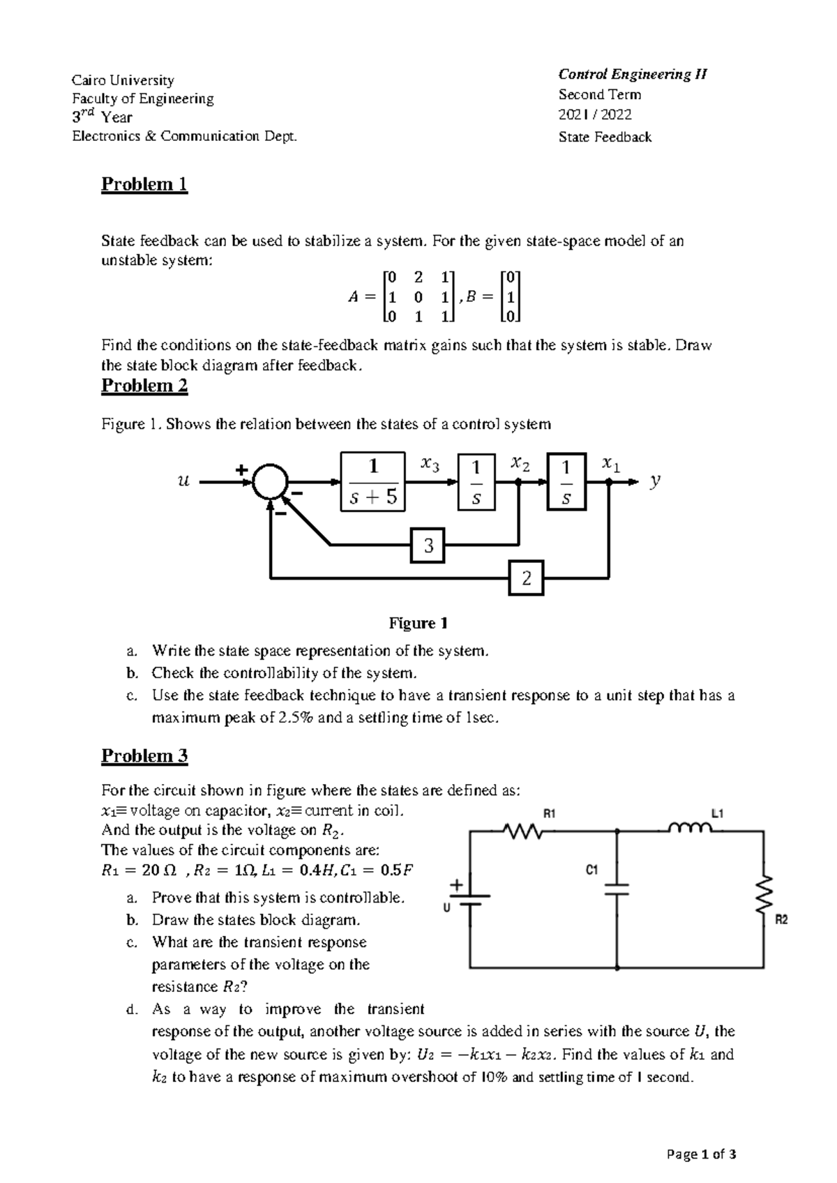 Control (SH.7) (667) - sheet7 - Cairo University Faculty of Engineering ...