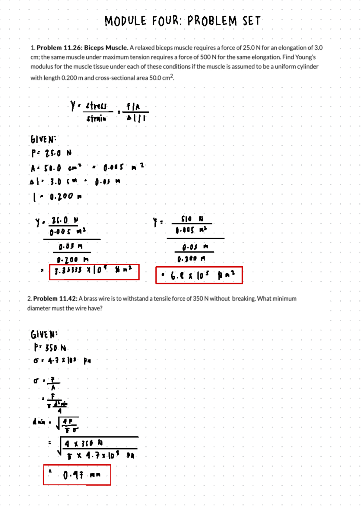 Module 4 Seatwork Problem Set - MODULE FOUR: PROBLEM SET Y = Stress FA = strain 11/ GIVE N : F ...