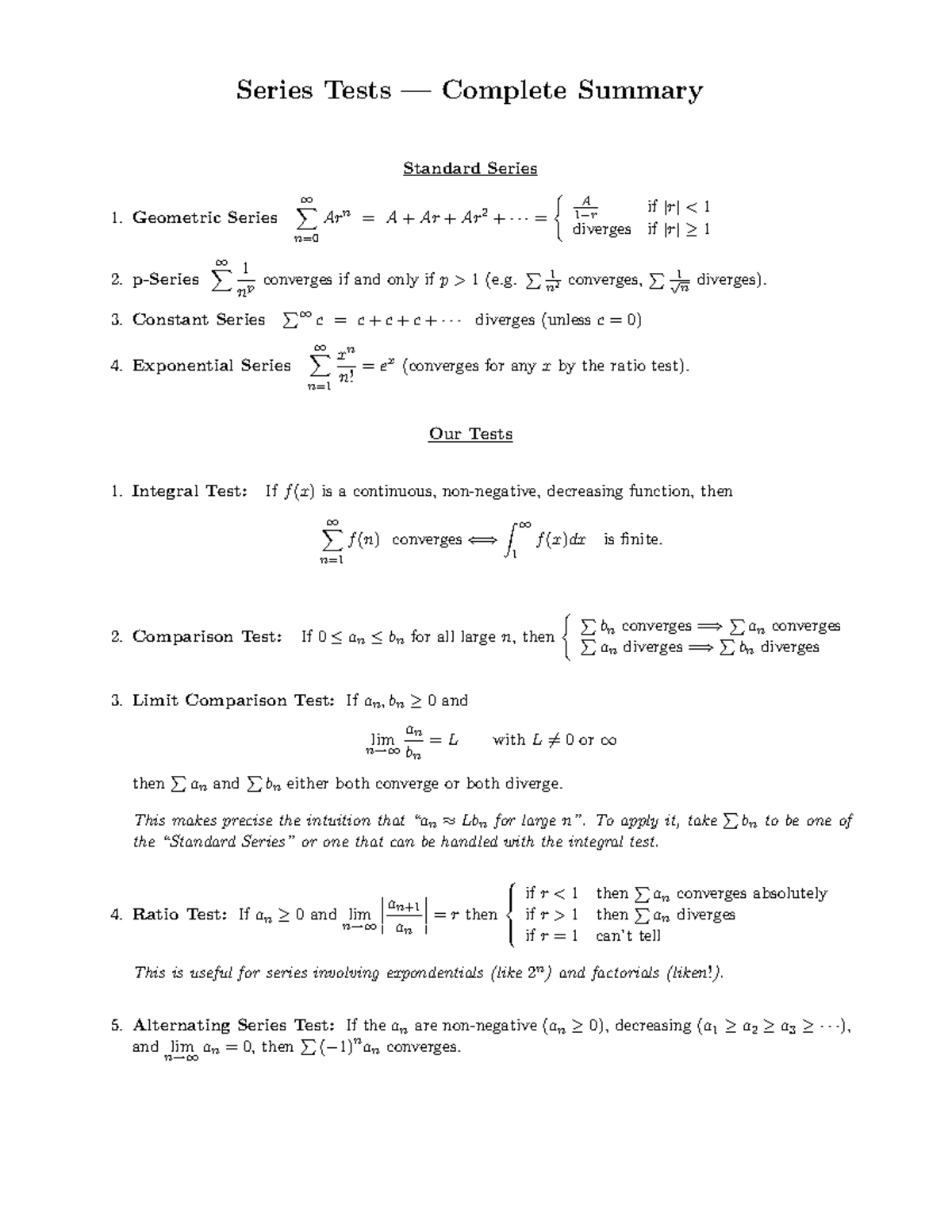 Series tests summary - Series Tests — Complete Summary Standard Series ...