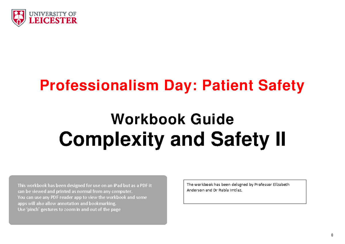 Complexity and Safety II i Pad Workbook 2022 - Professionalism Day: Patient Safety Workbook ...