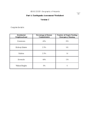Worksheets - Version C (asn 2) - GEOG 2152F: Geography of Hazards Part ...