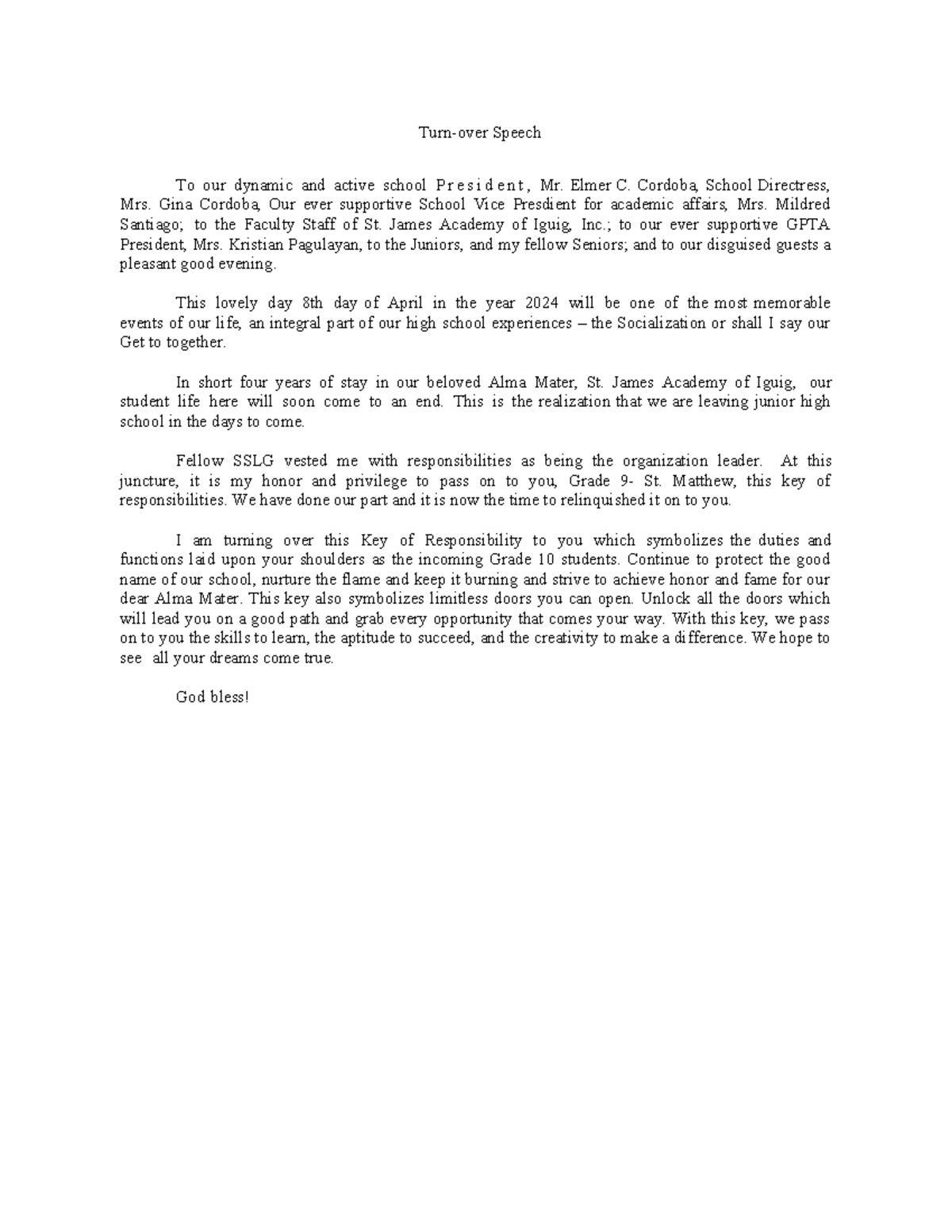 TURN OVER Speech - Znsjjs - Turn-over Speech To our dynamic and active ...