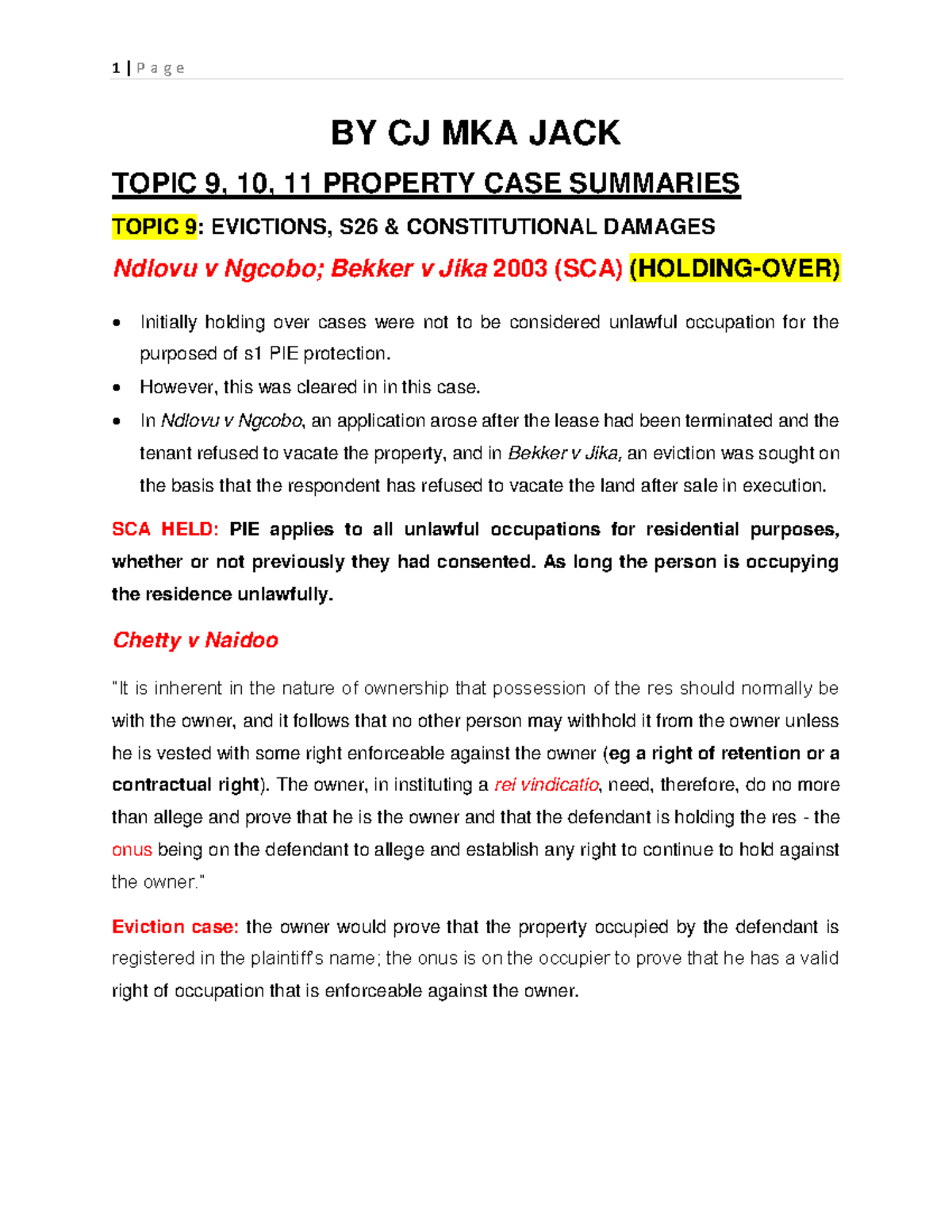 TPC 9,10,11 Property CASE Summary JACK - BY CJ MKA JACK TOPIC 9, 10, 11 ...