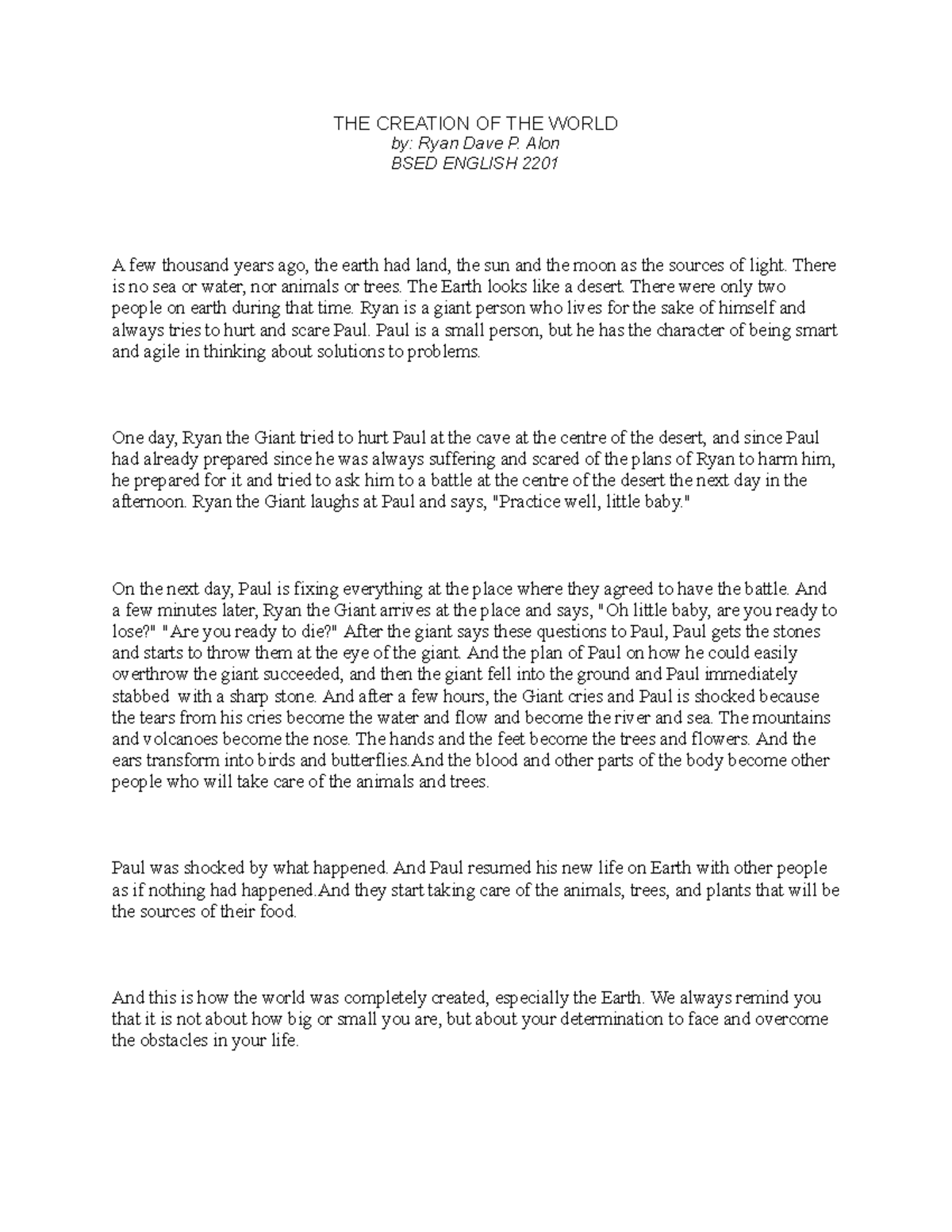 THE Creation OF THE World - THE CREATION OF THE WORLD by: Ryan Dave P ...