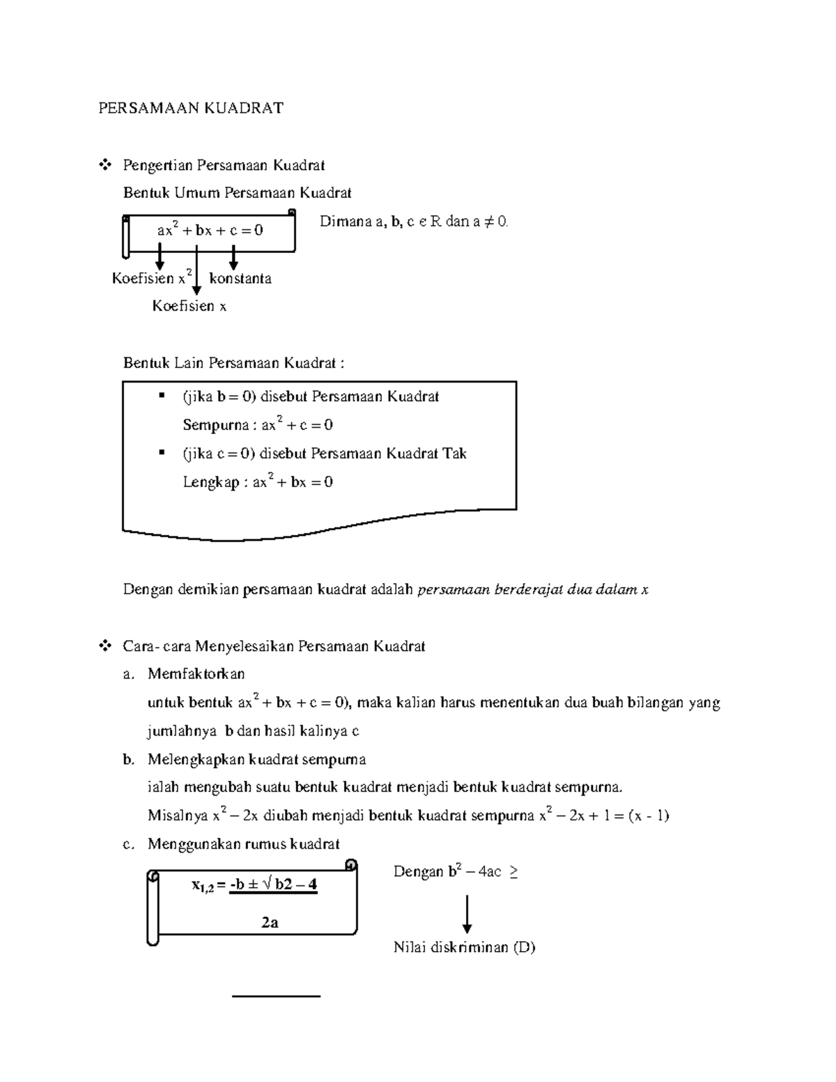 Persamaan Kuadrat - PERSAMAAN KUADRAT Pengertian Persamaan Kuadrat ...