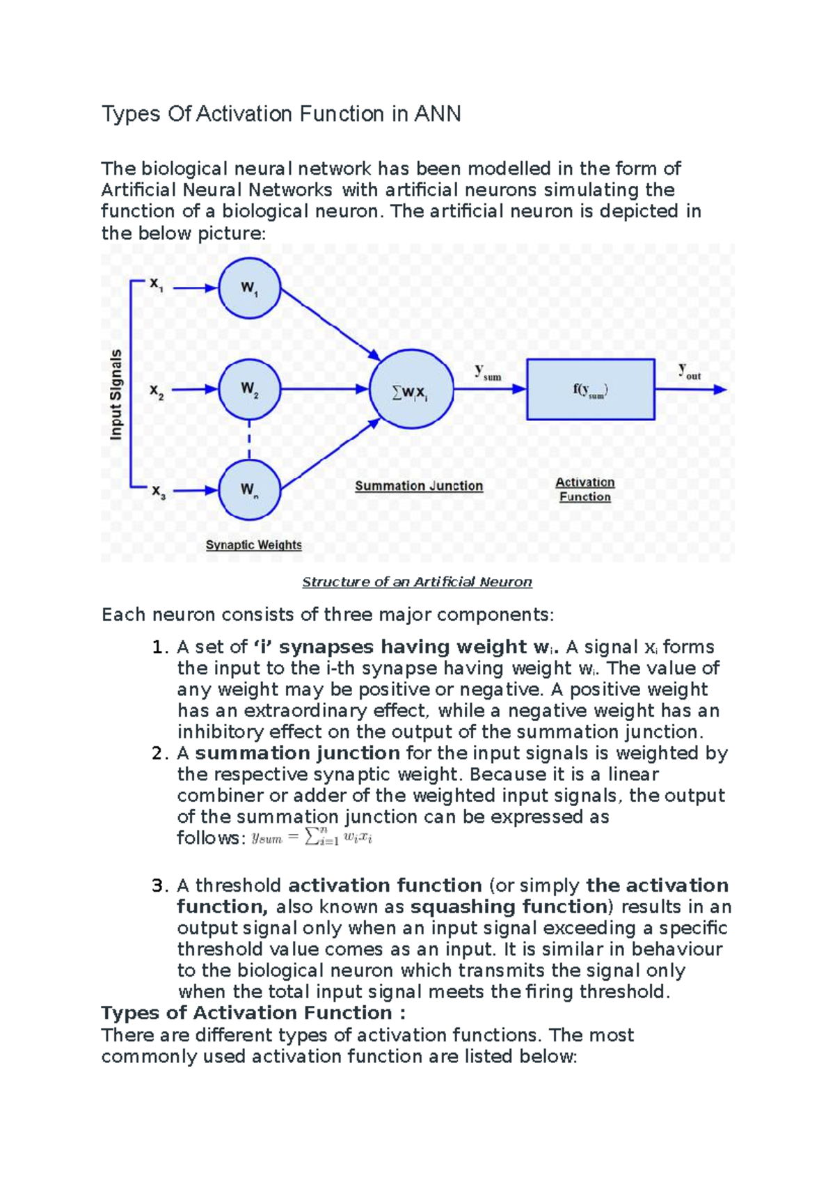 Expt No - Activation function of ANN description - Types Of Activation ...