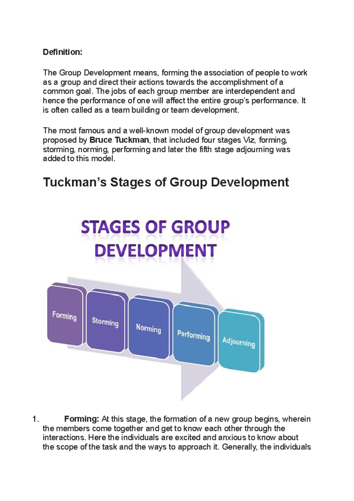 Group development - The jobs of each group member are interdependent ...