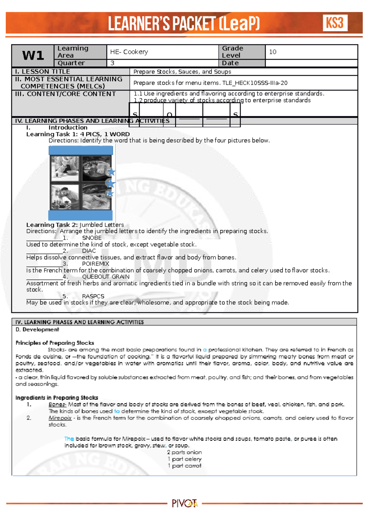 Cookery 10 LEAP Q3 - W Learning Area HE- Cookery Grade Level 10 Quarter ...