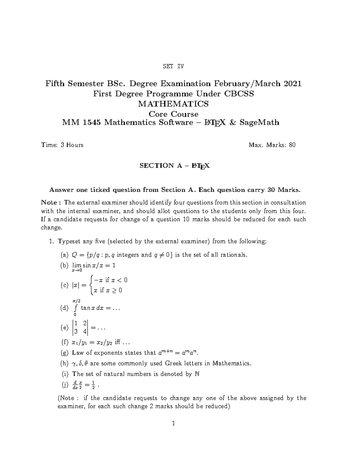 Bsc math 2018 adm mm1545 qp 2021 march day 4 - SET IV Fifth Semester ...