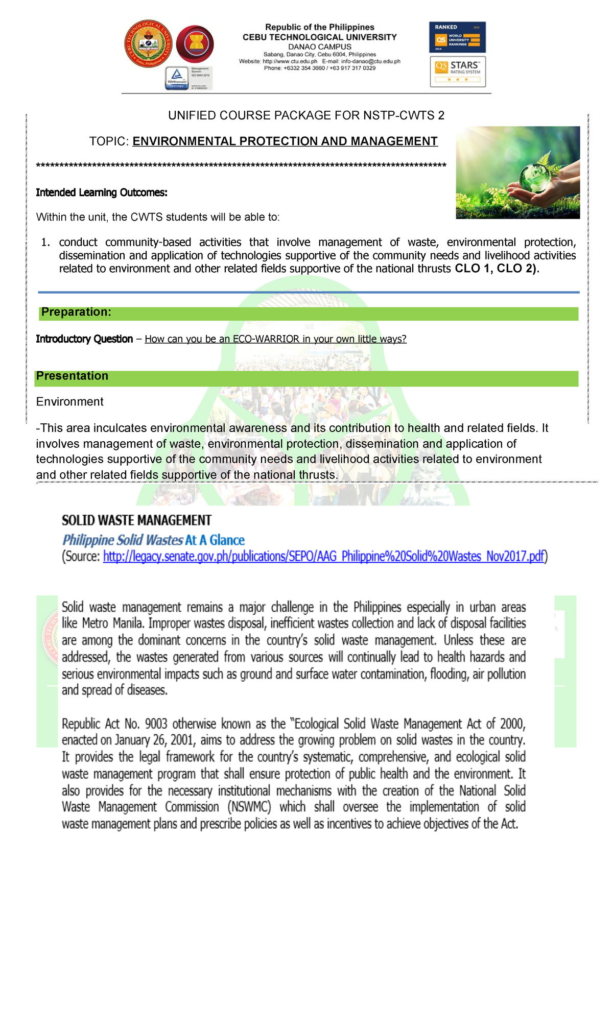 05Environmental Protection and Management - UNIFIED COURSE PACKAGE FOR ...