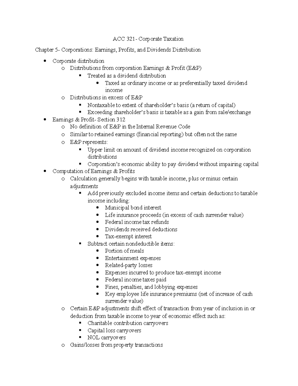 ACC 321 Chpt 5 - Chapter 5 notes for ACC 321- Corporate Taxation - ACC ...