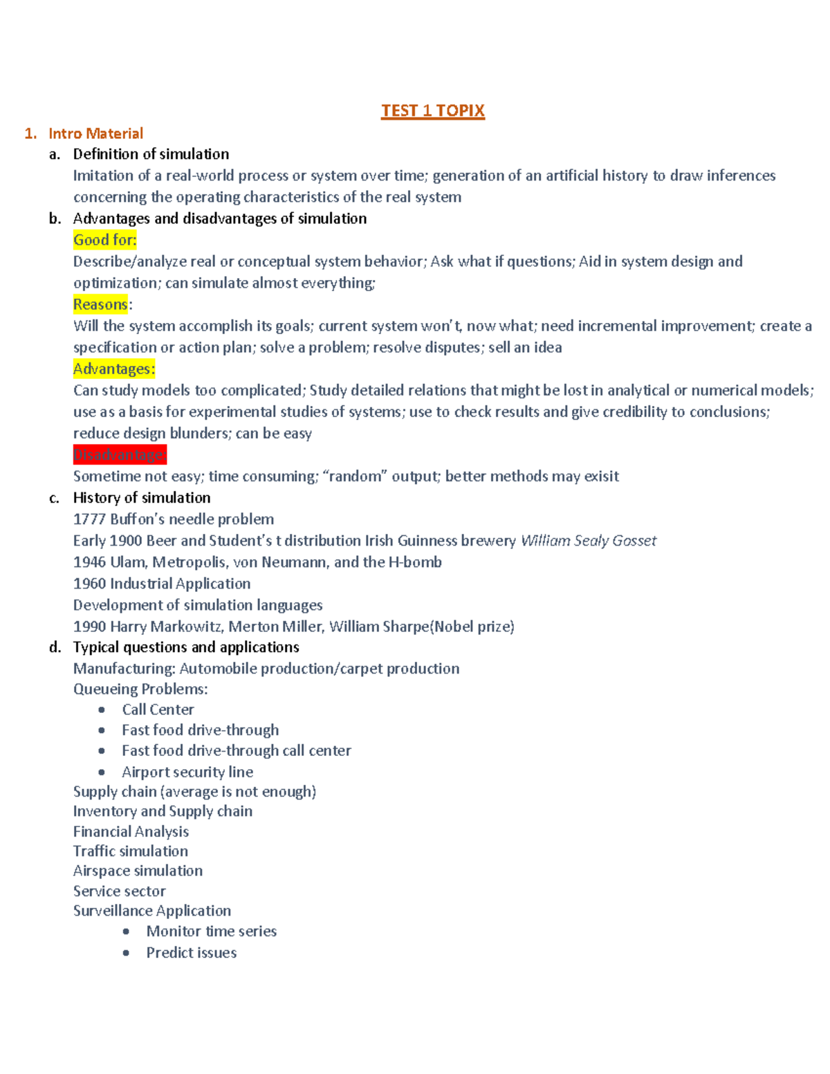 Exam1 cheatsheet combine - TEST 1 TOPIX 1. Intro Material a. Definition ...
