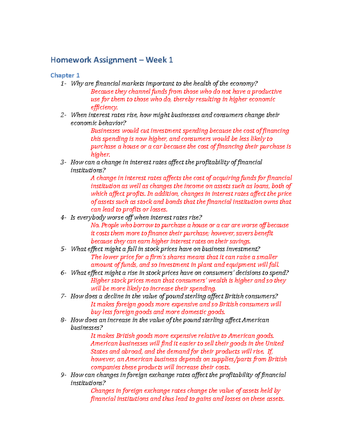 Homework Assignment – Week 1 - Answers - Homework Assignment – Week 1 Chapter 1 1- Why are ...