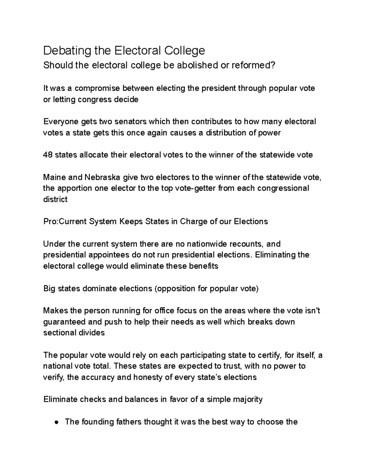 Electoral College Debate - Debating the Electoral College Should the ...